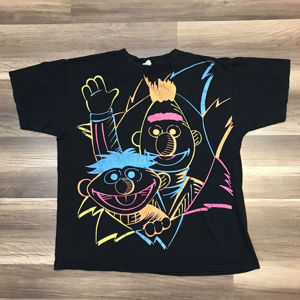 Y2k 2008 Sesame Street Bert & Ernie Neon Outline Blac… - Gem